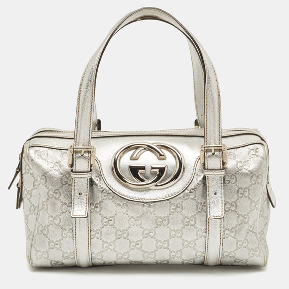 Gucci | Bags | Gucci Silver Ssima Leather Britt Boston Bag | Poshmark